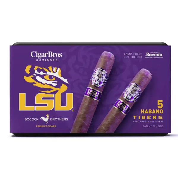 LSU TIGERS Habano Wrapper Toro Cigar by CigarBros – Wooden Cork